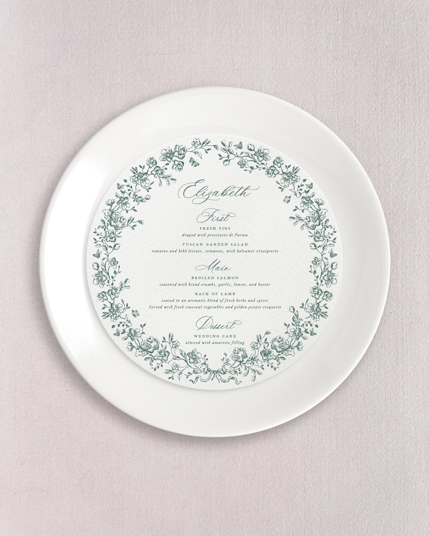 Camille Round Dinner Menus – Empress Stationery