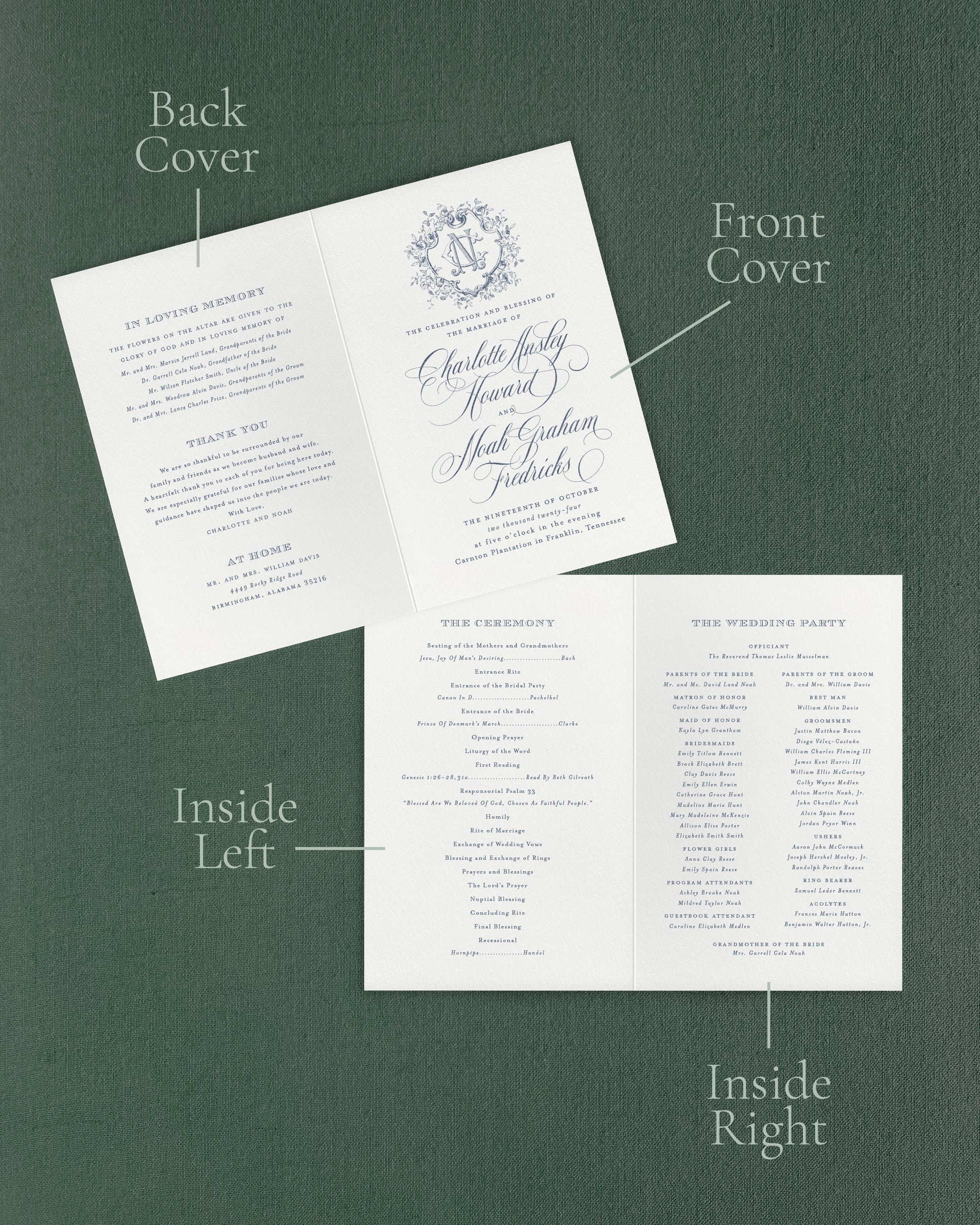 Charlotte Folded Wedding Programs – Empress Stationery