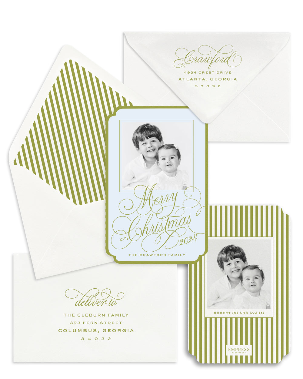Chartreuse Stripes Christmas Card – Empress Stationery