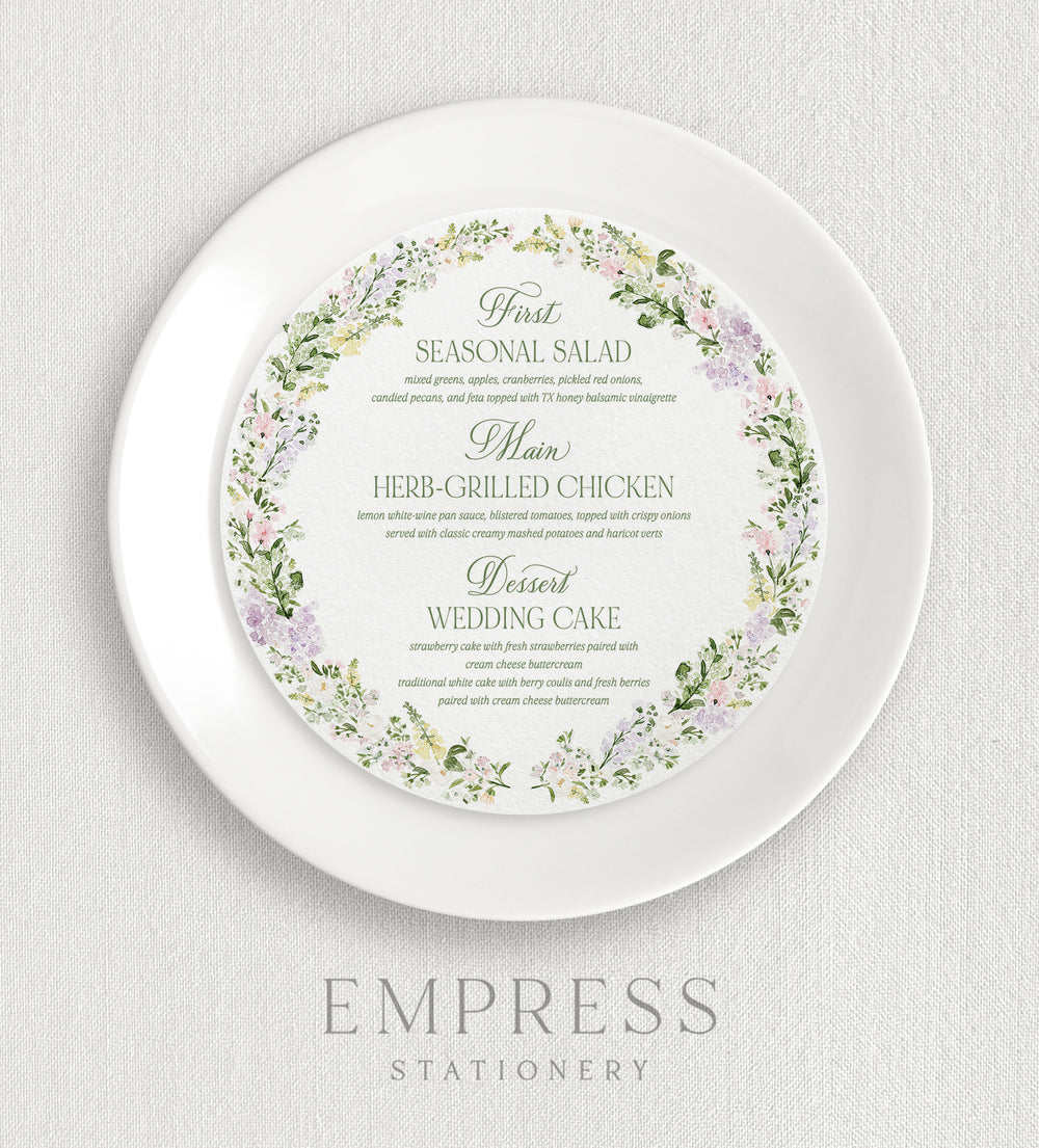 Emmeline Round Dinner Menus – Empress Stationery