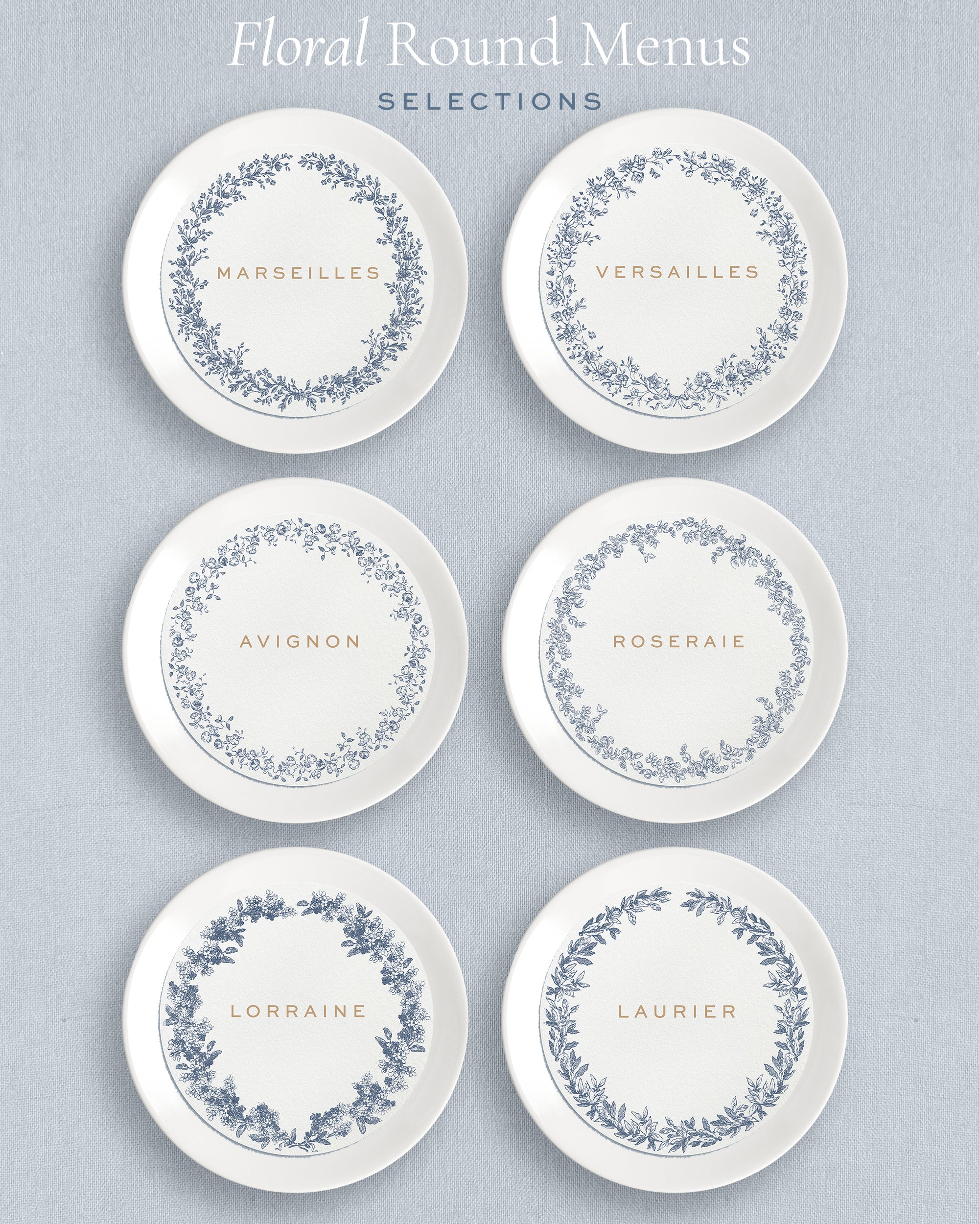 Camille Round Dinner Menus – Empress Stationery