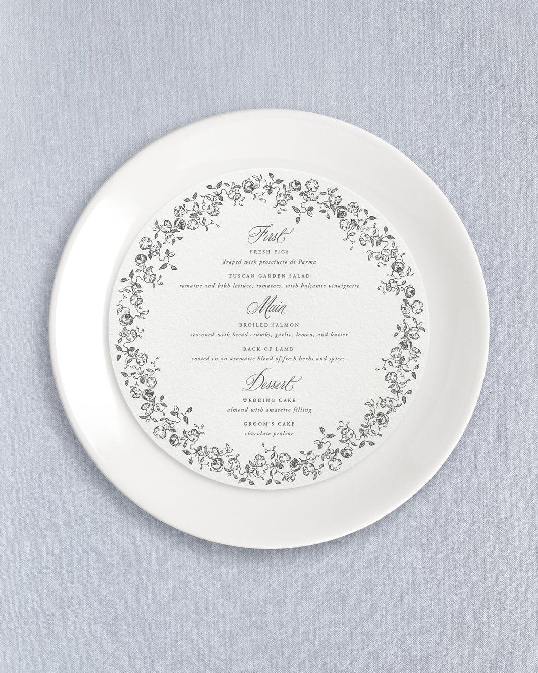 Round Dinner Menu – Empress Stationery