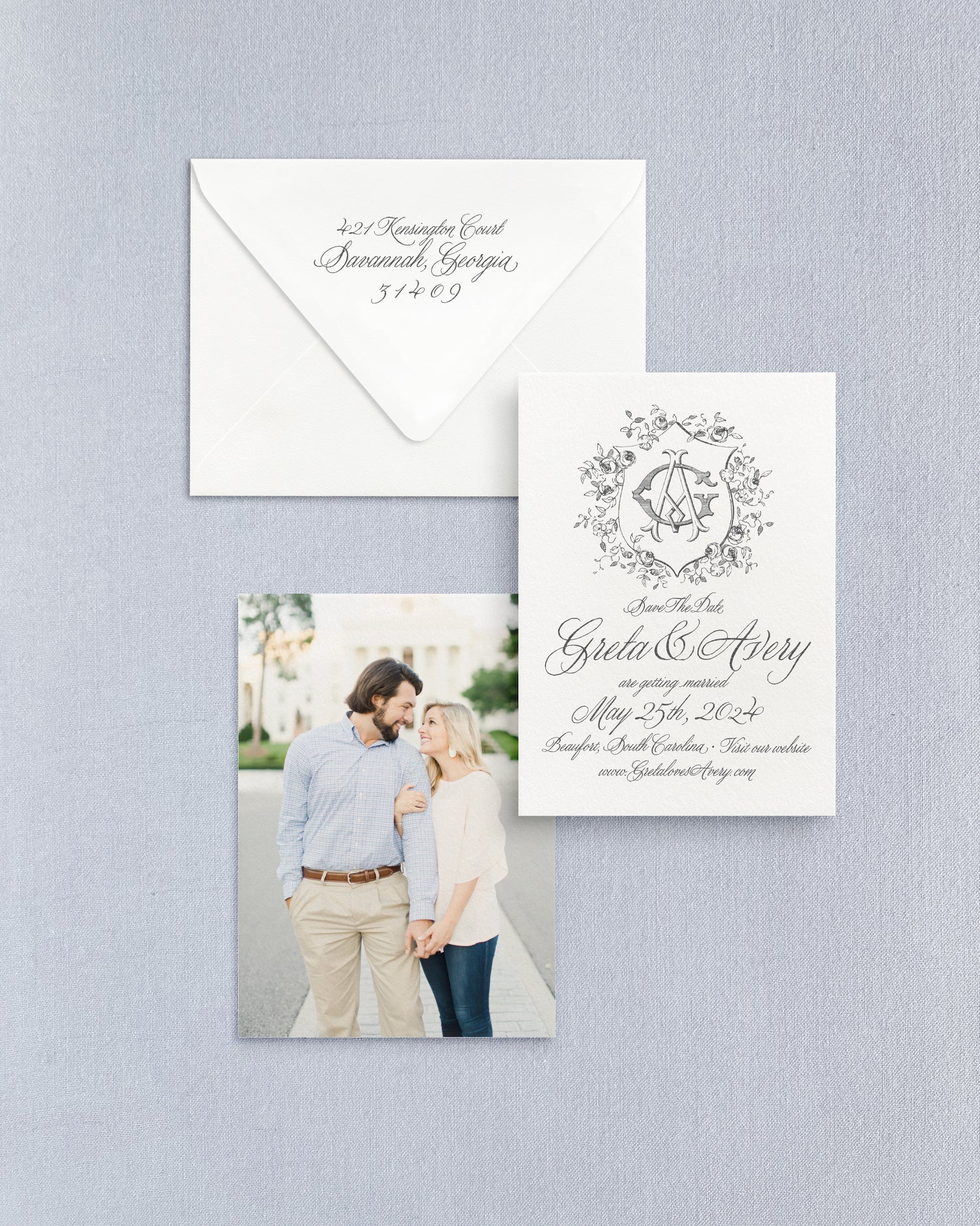 Greta Vertical Save the Date No. 2 – Empress Stationery