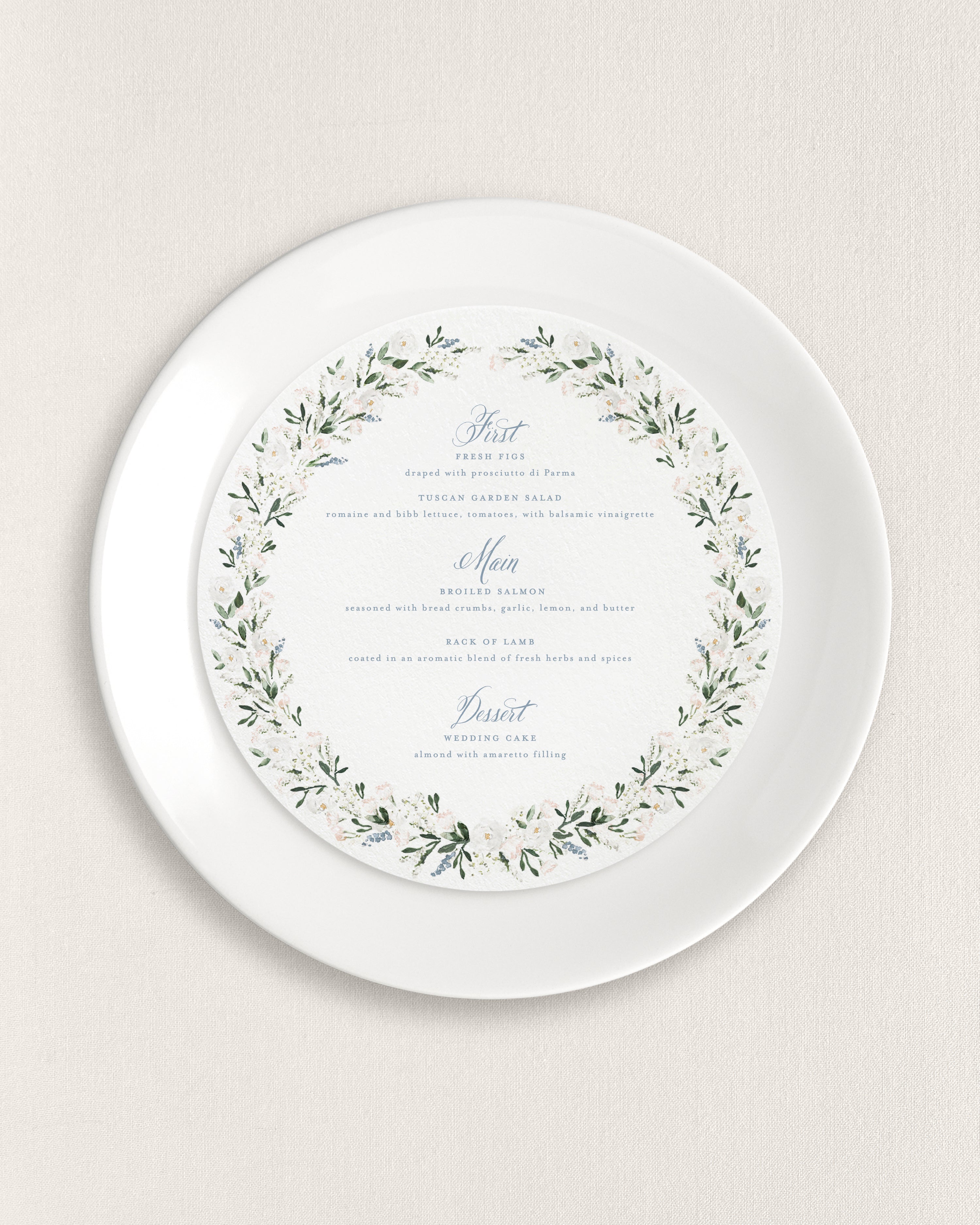 Round Dinner Menus – Empress Stationery