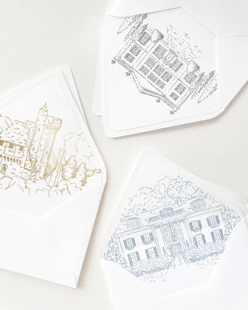 Hand Drawn Venue Invitation Envelope Liners – Empress Stationery