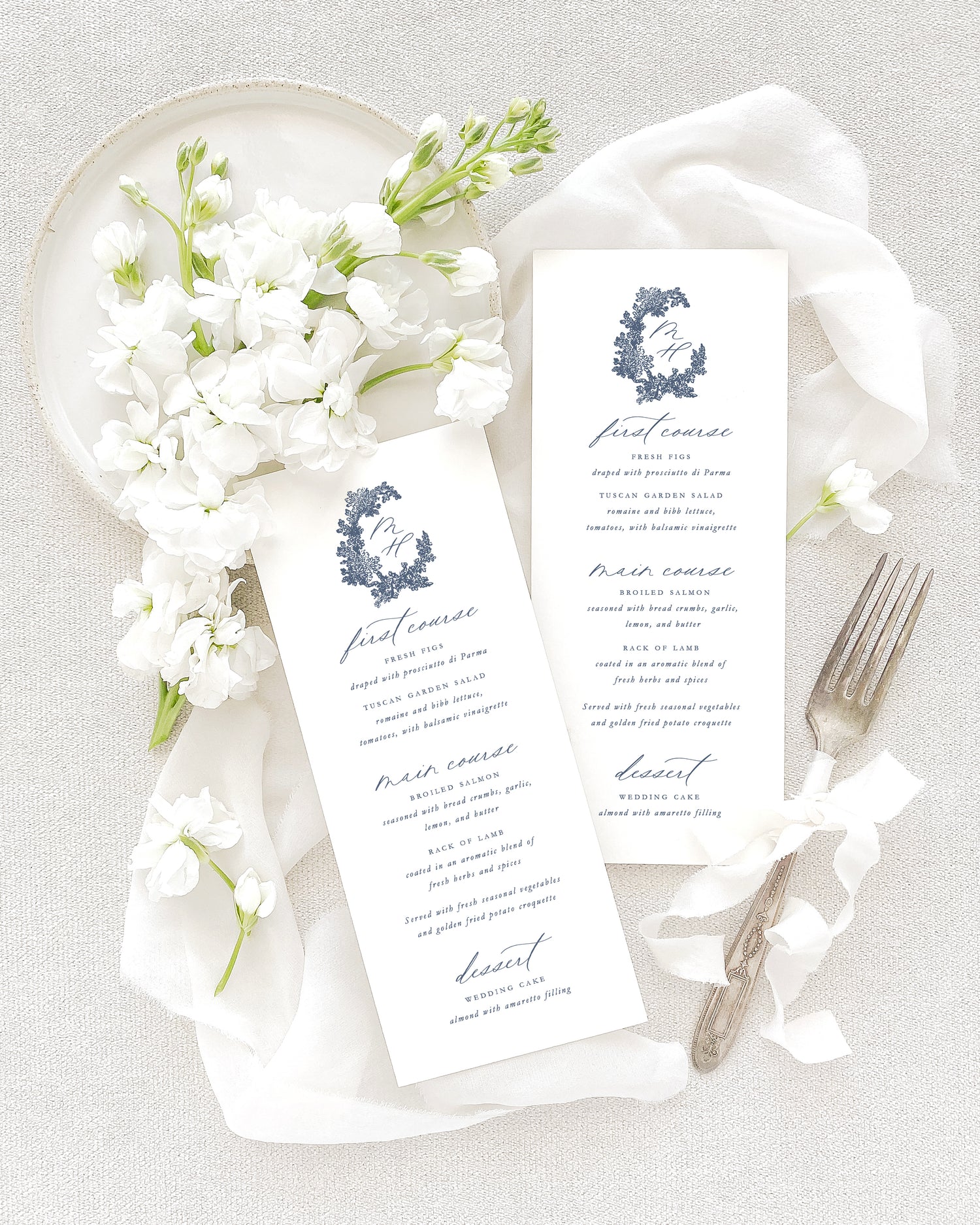 Margaret Seated Dinner Menus – Empress Stationery
